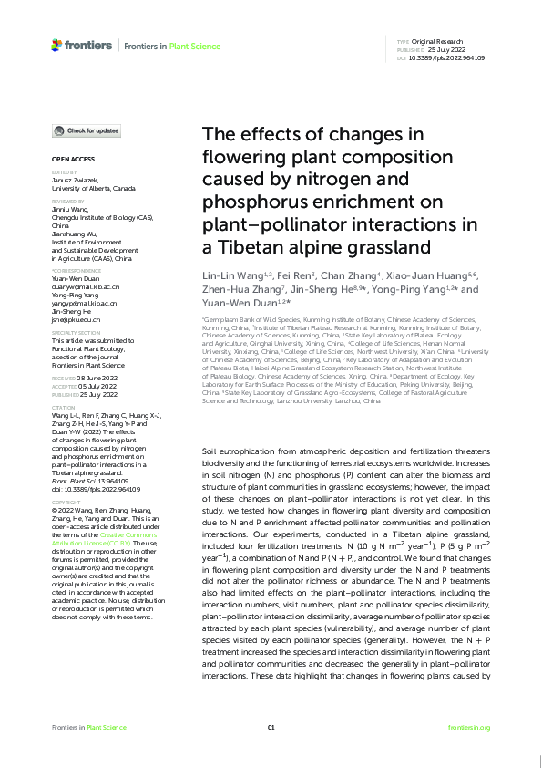(PDF) The effects of changes in flowering plant composition caused by ...