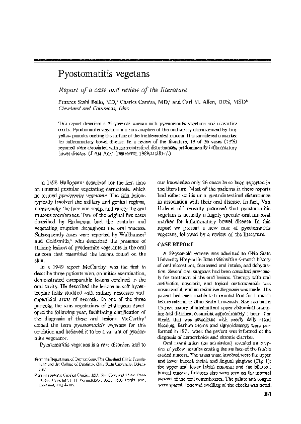 (PDF) Pyostomatitis vegetans
