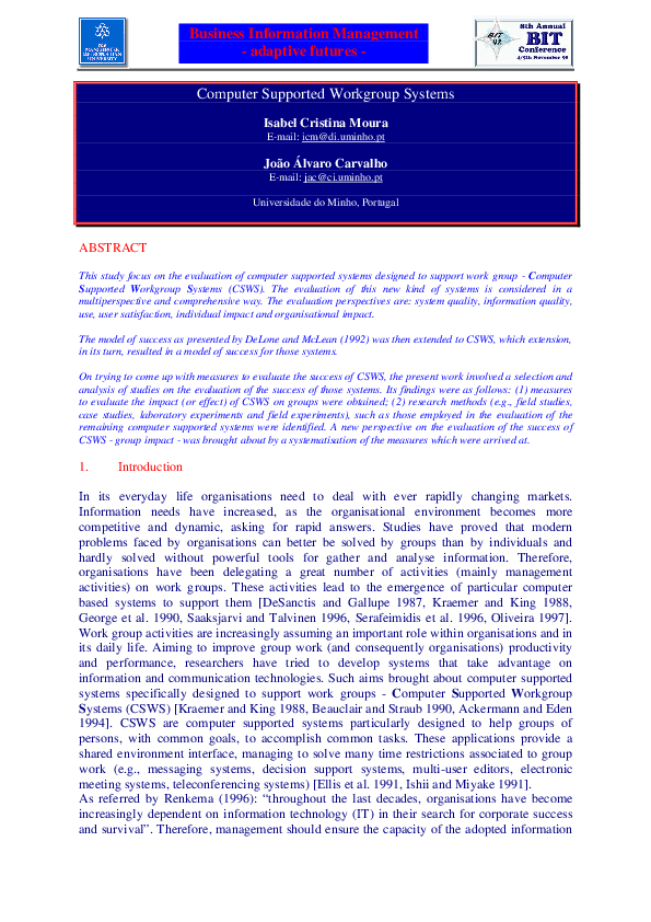 (PDF) Computer supported workgroup systems