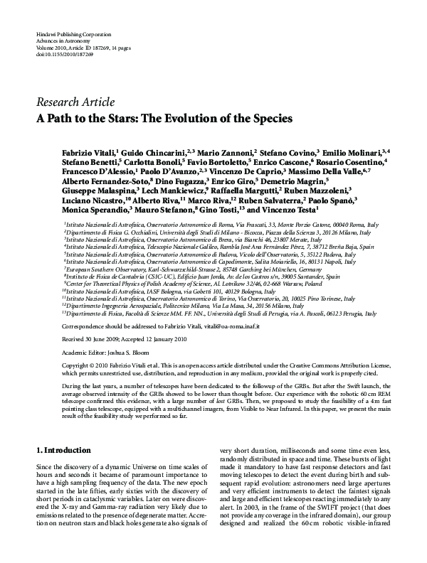 (PDF) A Path to the Stars: The Evolution of the Species