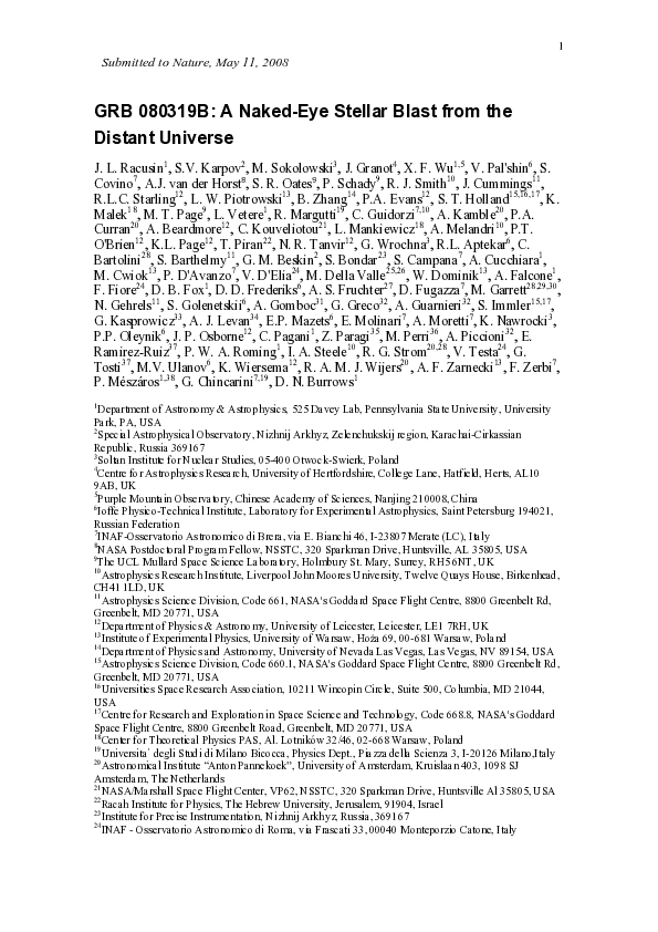 (PDF) Broadband observations of the naked-eye γ-ray burst GRB 080319B