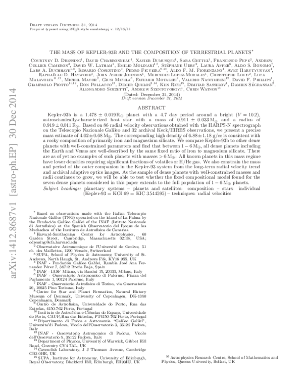 (PDF) THE MASS OF Kepler-93b AND THE COMPOSITION OF TERRESTRIAL PLANETS