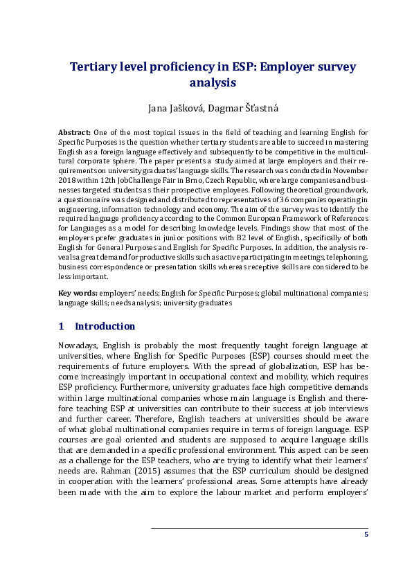 (PDF) Tertiary level proficiency in ESP: Employer survey analysis