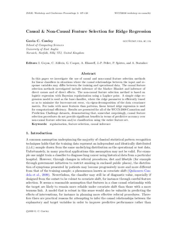 (PDF) Causal & non-causal feature selection for ridge regression