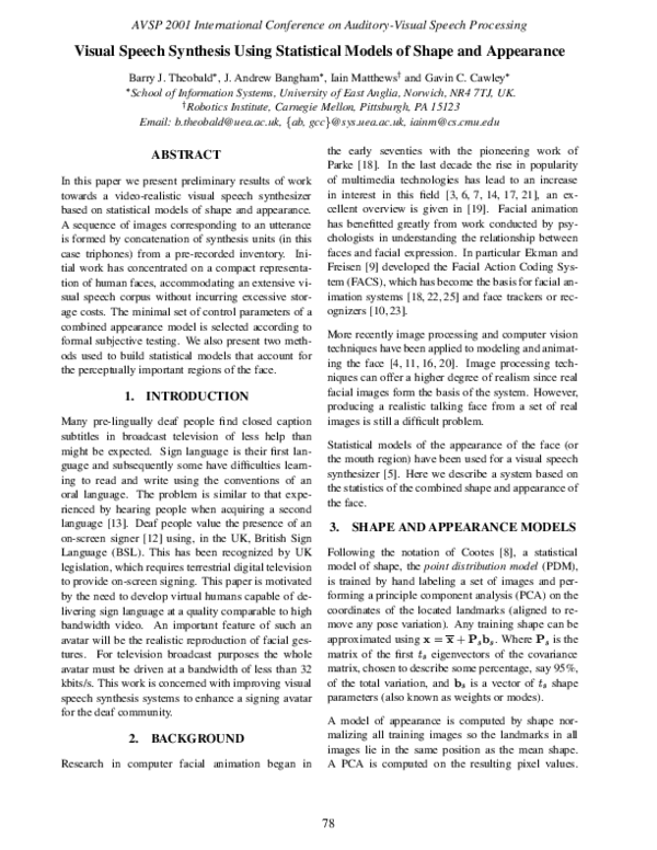(PDF) Visual speech synthesis using statistical models of shape and ...