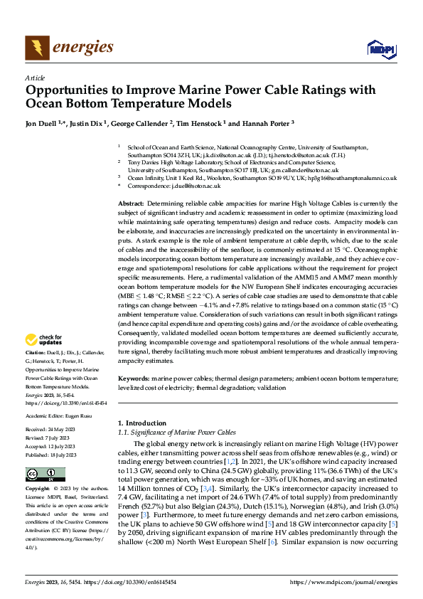 (PDF) Opportunities to Improve Marine Power Cable Ratings with Ocean ...