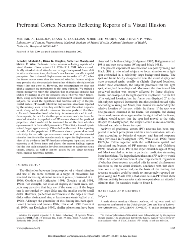(PDF) Prefrontal Cortex Neurons Reflecting Reports of a Visual Illusion