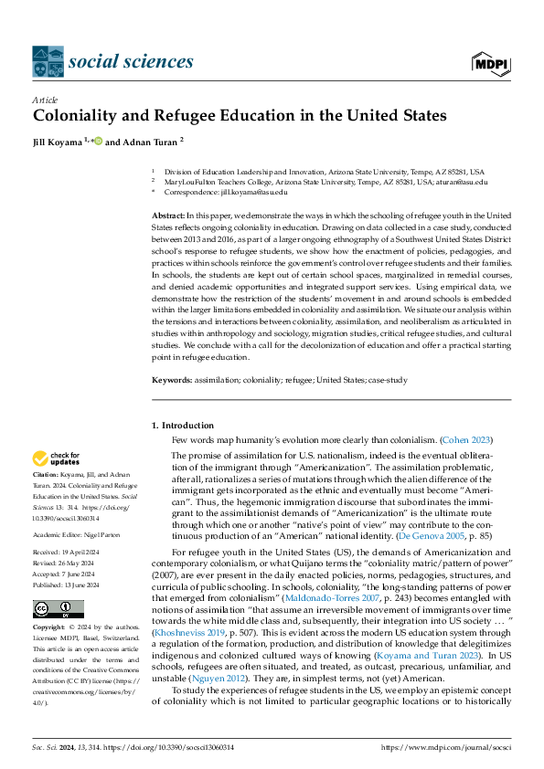 (PDF) Coloniality and Refugee Education in the United States