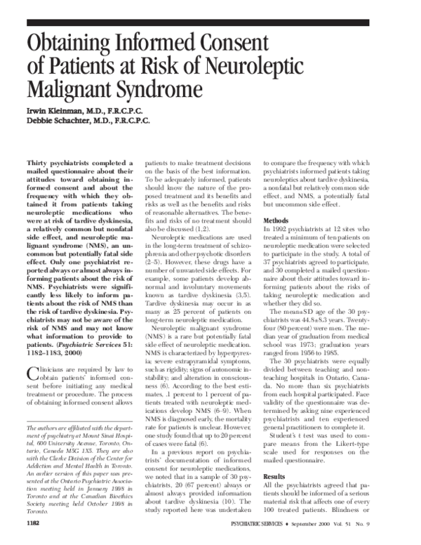 (PDF) Obtaining Informed Consent of Patients at Risk of Neuroleptic ...