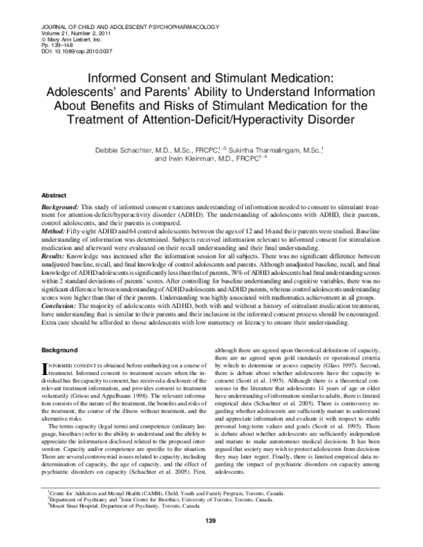 (PDF) Informed Consent and Stimulant Medication: Adolescents' and ...