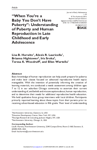 (PDF) “When You’re a Baby You Don’t Have Puberty”: Understanding of ...