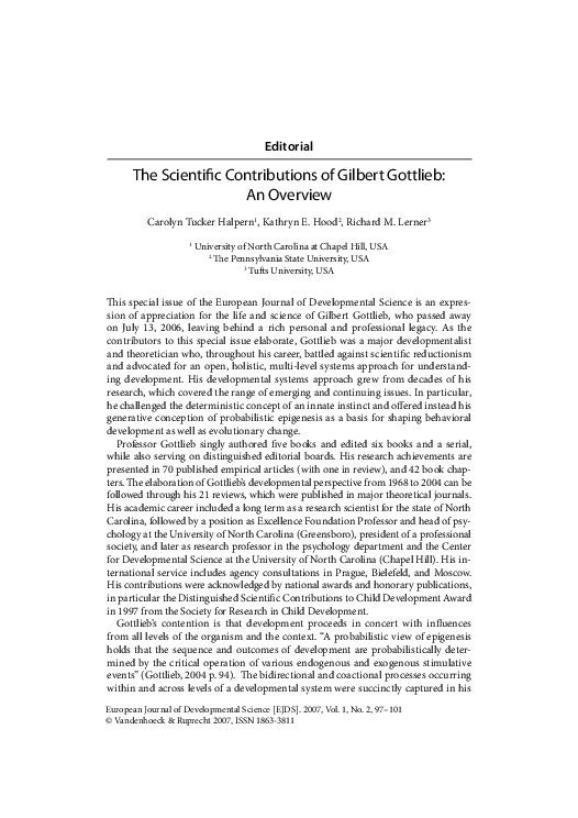 (PDF) The Scientific Contributions of Gilbert Gottlieb: An Overview