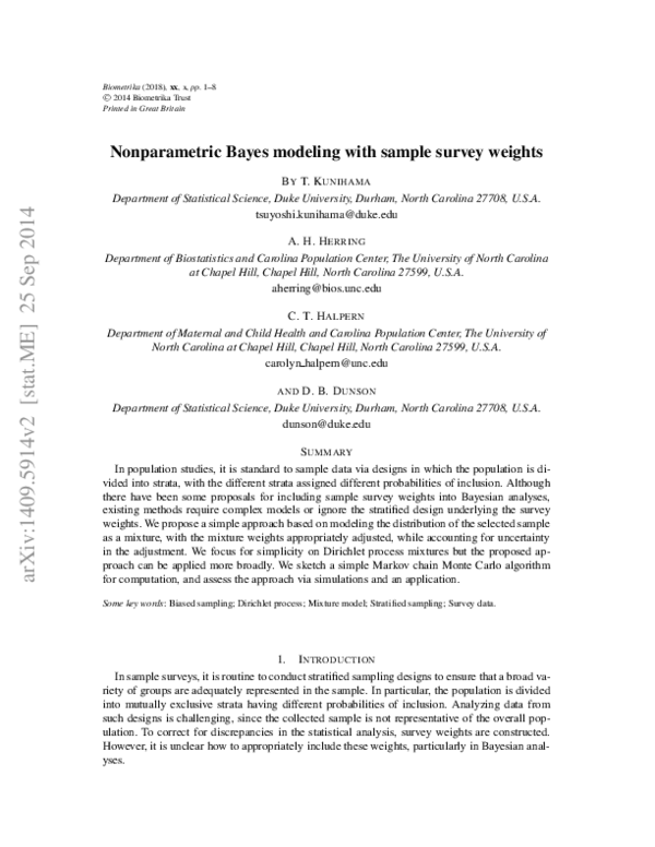 (PDF) Nonparametric Bayes modeling with sample survey weights