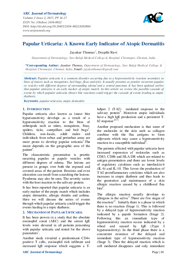 (PDF) Papular Urticaria: A Known Early Indicator of Atopic Dermatitis