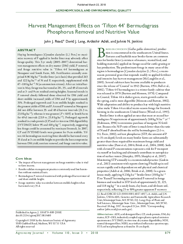 (PDF) Harvest Management Effects on ‘Tifton 44’ Bermudagrass Phosphorus ...