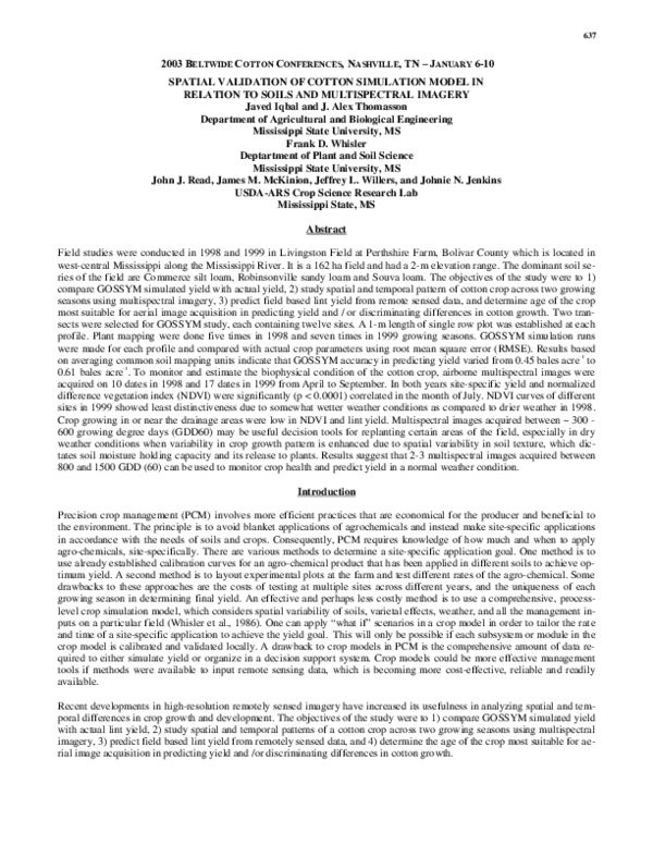 (PDF) Spatial validation of cotton simulation model in relation to ...