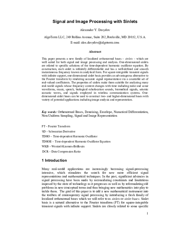 (PDF) Signal and Image Processing with Sinlets