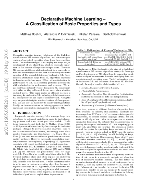 (PDF) Declarative Machine Learning - A Classification of Basic Properties and Types