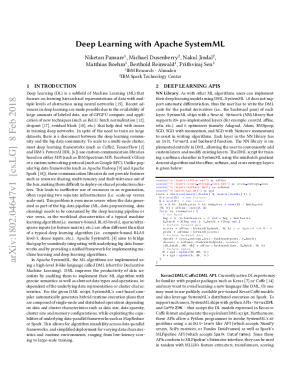 (PDF) Deep Learning with Apache SystemML