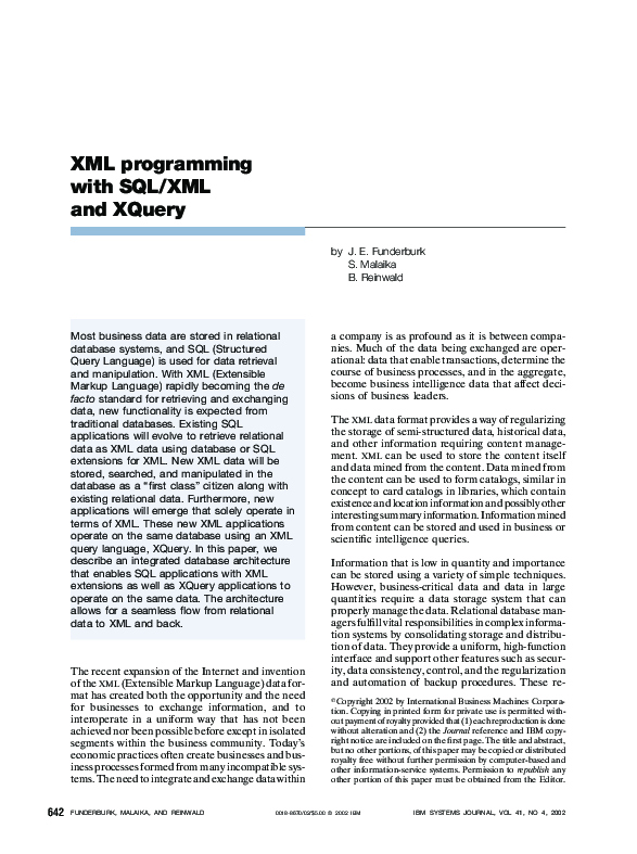 (PDF) XML programming with SQL/XML and XQuery
