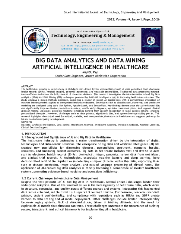 (PDF) BIG DATA ANALYTICS AND DATA MINING ARTIFICIAL INTELLIGENCE IN HEALTHCARE