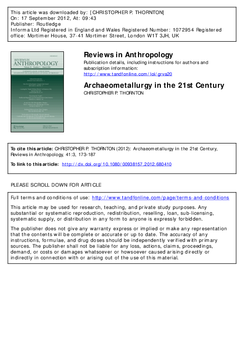 (PDF) Archaeometallurgy in the 21st Century