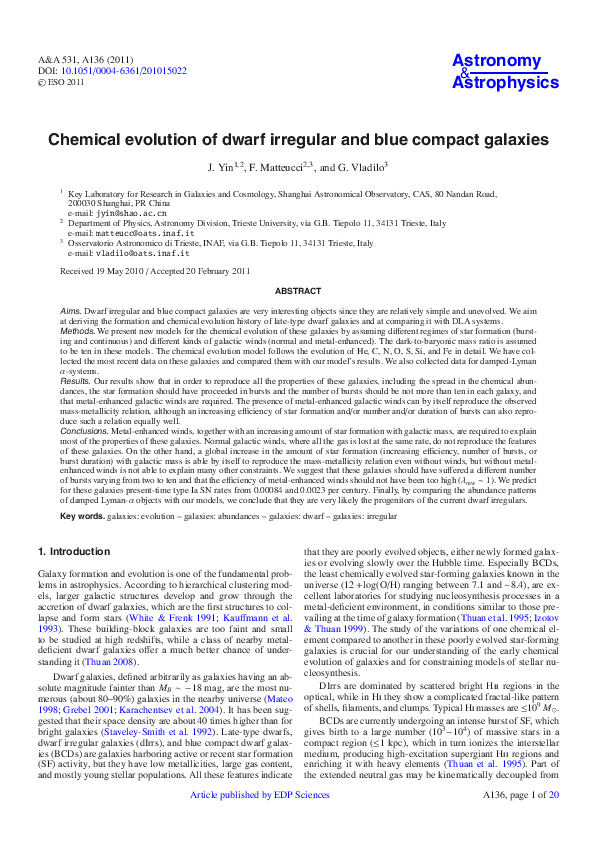 (PDF) Chemical evolution of dwarf irregular and blue compact galaxies
