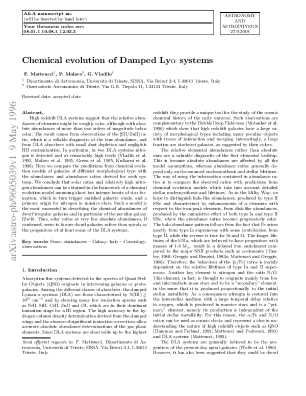 (PDF) Chemical evolution of DLA systems