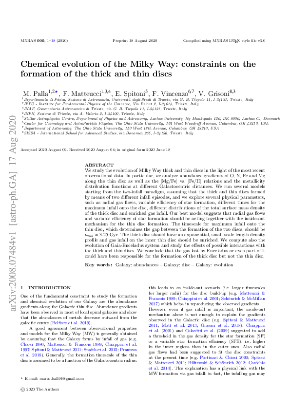 (PDF) Chemical evolution of the Milky Way: constraints on the formation of the thick and thin discs