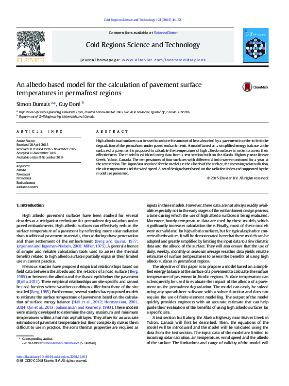 (PDF) An albedo based model for the calculation of pavement surface ...
