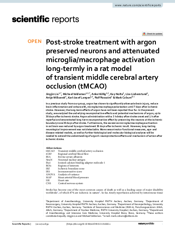 (PDF) Post-stroke treatment with argon preserved neurons and attenuated ...