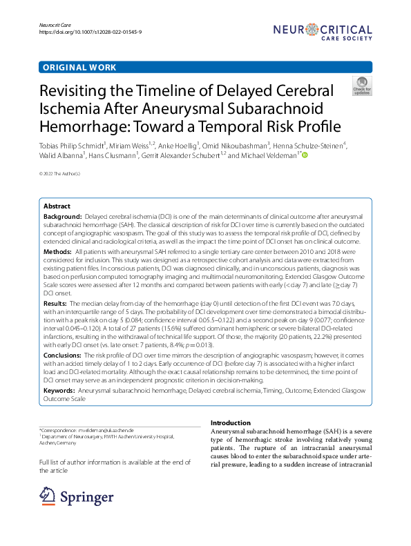 (PDF) Revisiting the Timeline of Delayed Cerebral Ischemia After ...