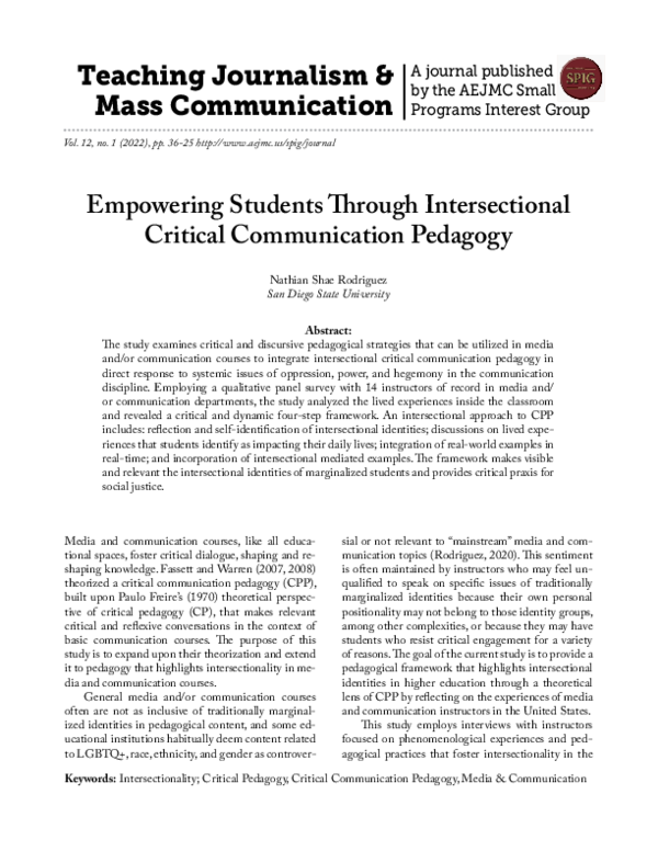(PDF) Empowering Students Through Intersectional Critical Communication ...