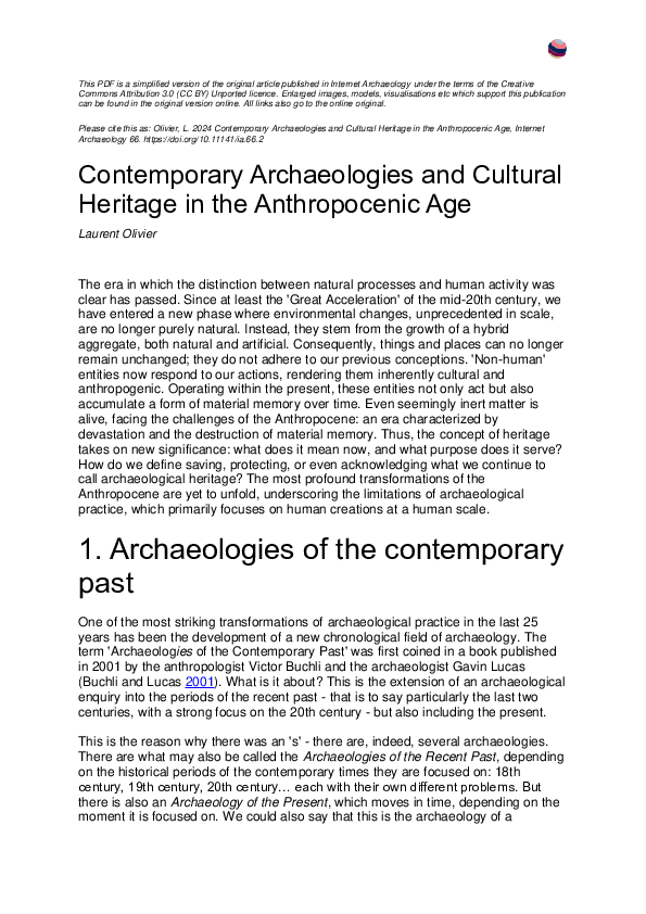 (PDF) Contemporary Archaeologies and Cultural Heritage in the ...