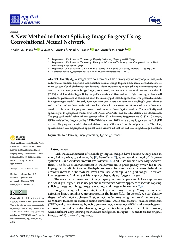 (PDF) A New Method to Detect Splicing Image Forgery Using Convolutional ...