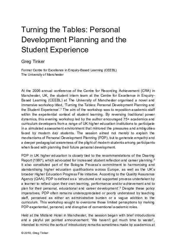 (PDF) Turning the Tables: Personal Development Planning and the Student ...