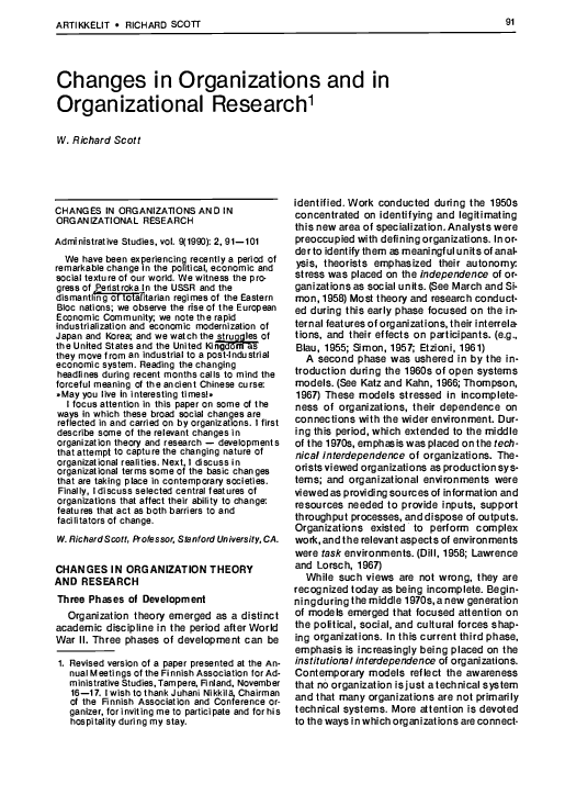 (PDF) Changes in Organizations and in Organizational Research