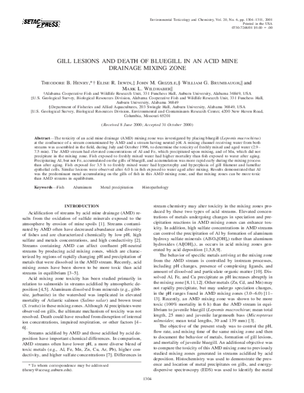 (PDF) Gill lesions and death of bluegill in an acid mine drainage ...