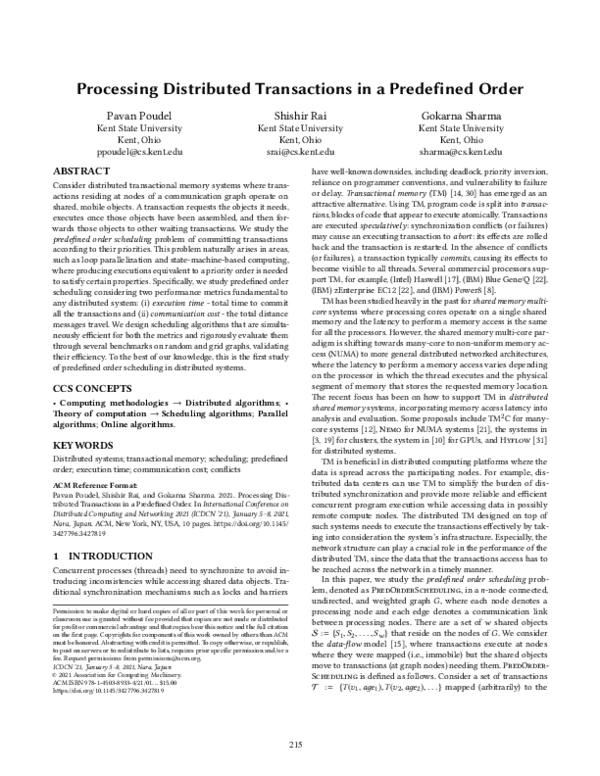 Pdf Processing Distributed Transactions In A Predefined Order