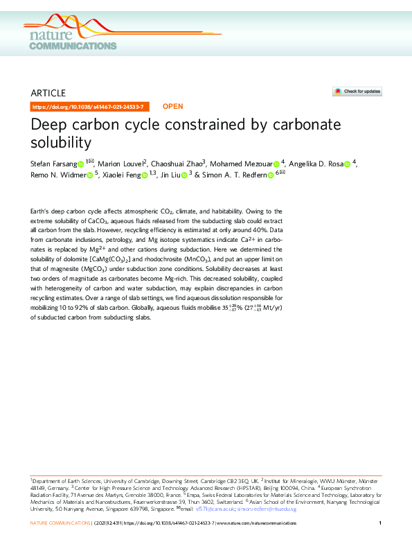 (PDF) Deep carbon cycle constrained by carbonate solubility