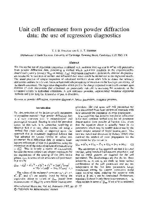 (PDF) Unit cell refinement from powder diffraction data: the use of ...