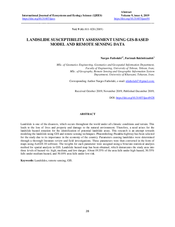 (PDF) Landslide Susceptibility Assessment Using Gis-Based Model and Remote Sensing Data