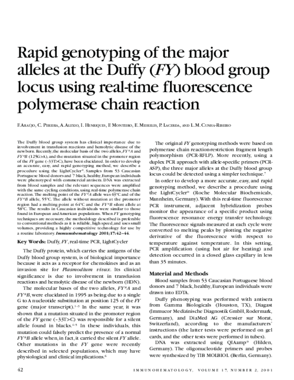 (PDF) Rapid genotyping of the major alleles at the Duffy (FY) blood ...