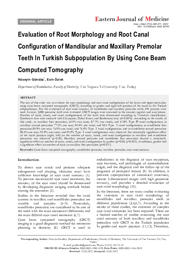 (PDF) Evaluation of root morphology and root canal configuration of ...