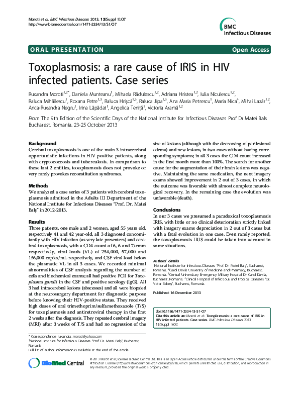 (PDF) Toxoplasmosis: a rare cause of IRIS in HIV infected patients ...