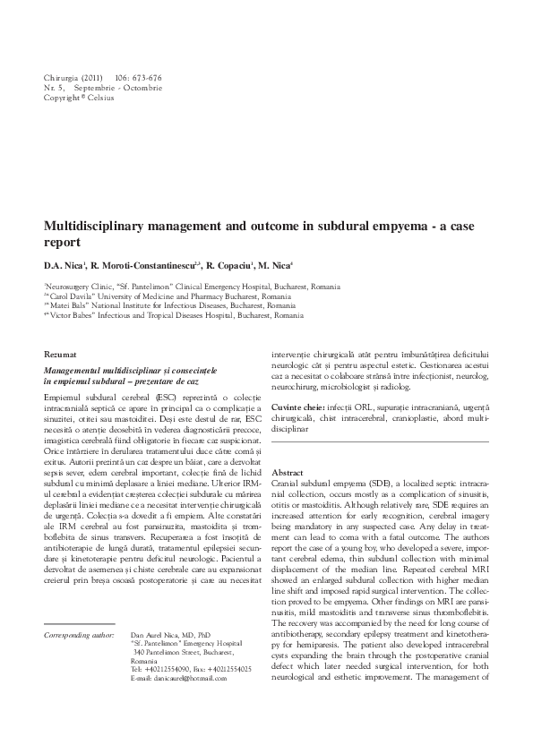 (PDF) Multidisciplinary management and outcome in subdural empyema--a case report