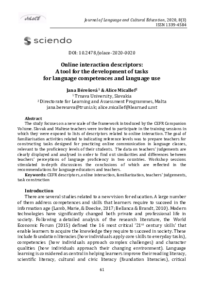 (PDF) Online interaction descriptors: A tool for the development of ...