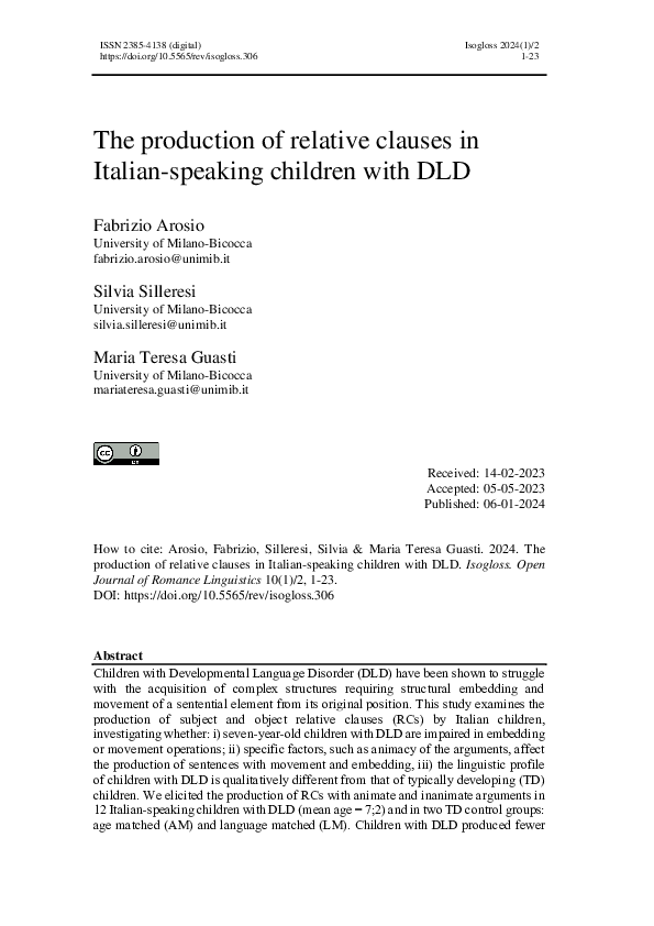 (PDF) The production of relative clauses in Italian-speaking children ...
