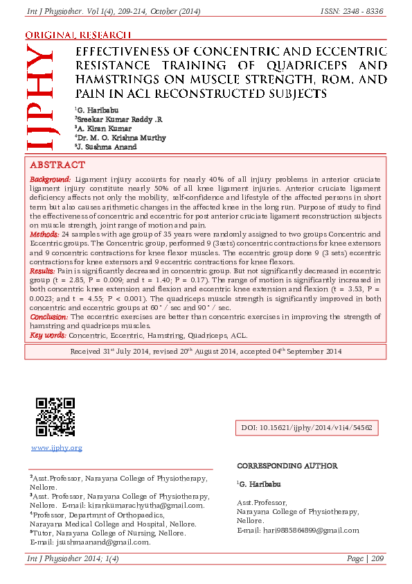 (PDF) Effectiveness of Concentric and Eccentric Resistance Training of ...