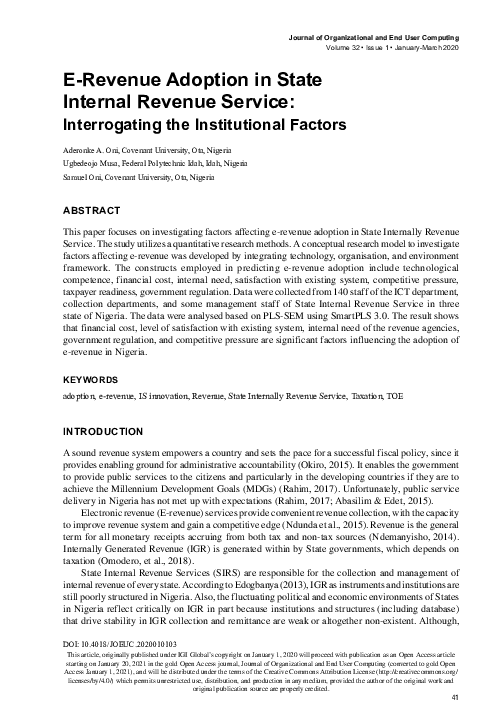 (PDF) E-Revenue Adoption in State Internal Revenue Service
